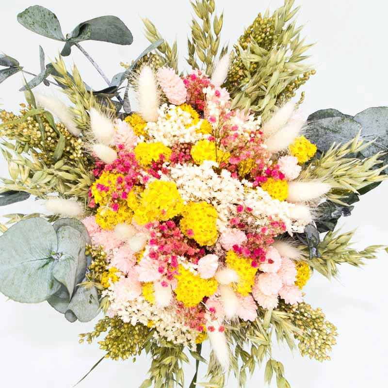 Bouquet de fleurs séchées rose et jaune | Nature & Découvertes